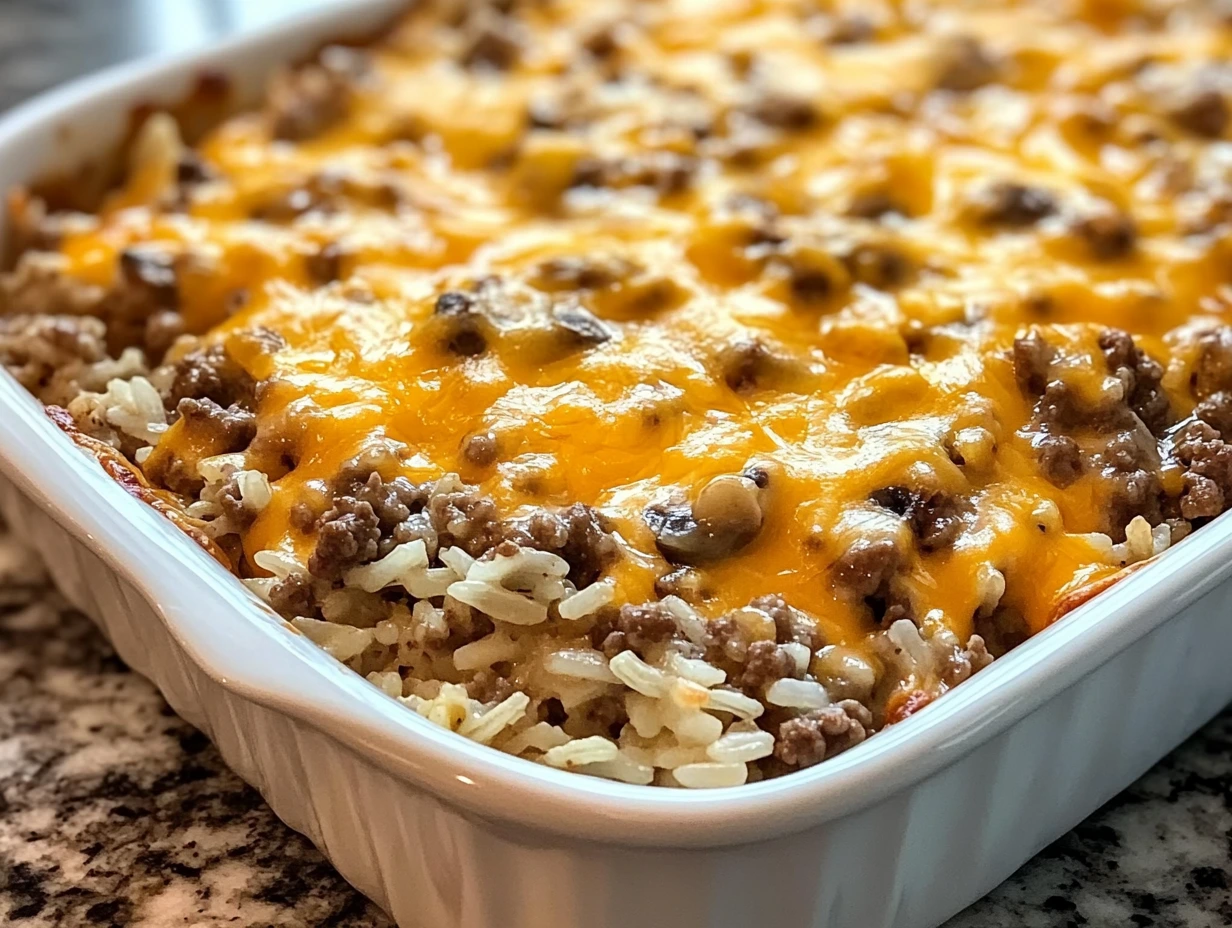 Cheesy Hamburger Rice Casserole - Tastecove